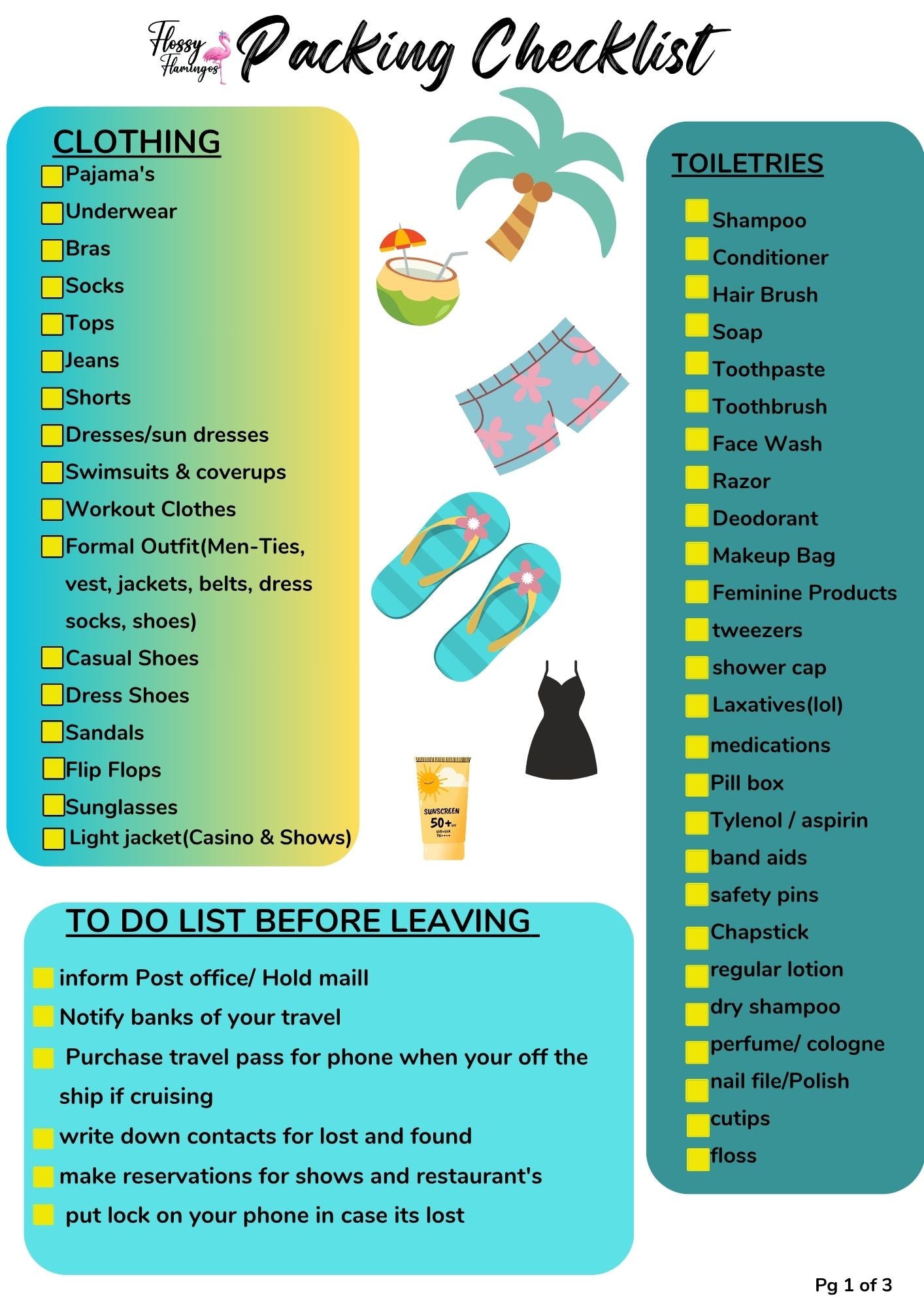 Flossy Flamingos Vacation Packing List
